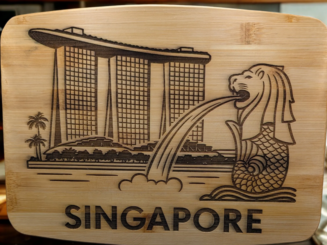 Laser cut and engrave | Landmarks of Singapore, Bamboo Cutting Board ...