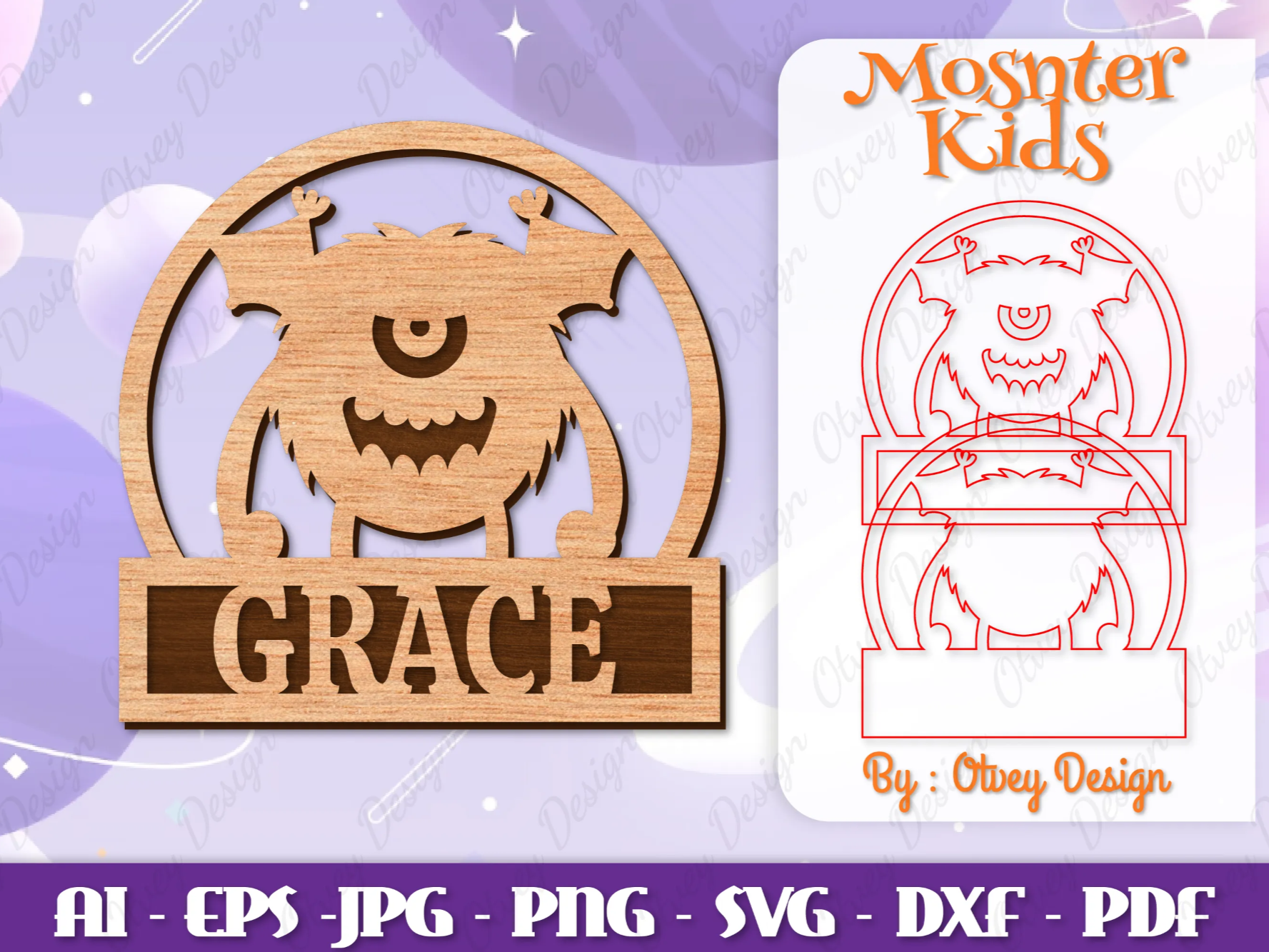 Laser cut and engrave | Cute Monster Name Sign Lasercut | Ready to Use ...