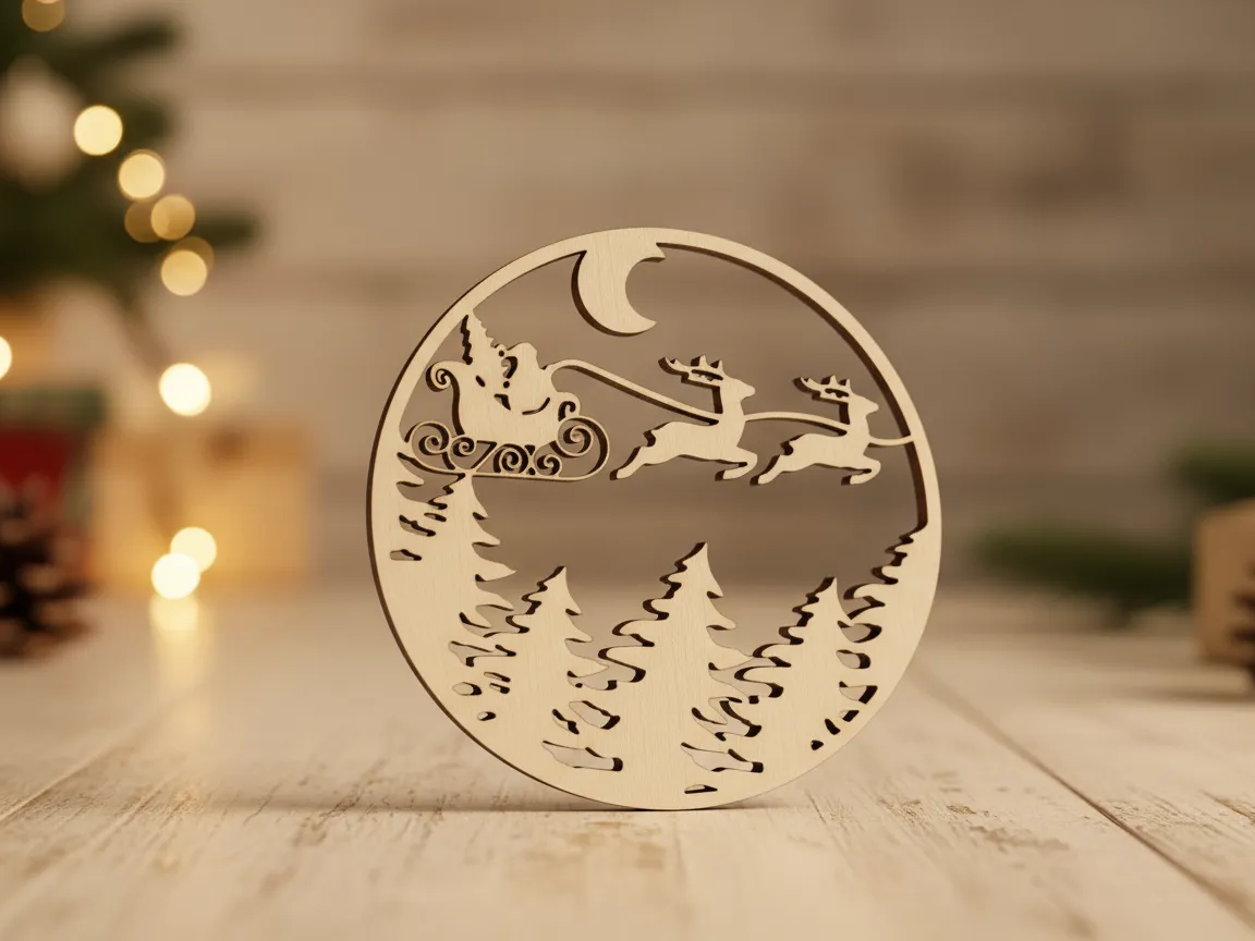 Laser Cut Wooden Christmas Ornament with Santa and Reindeer Design ...
