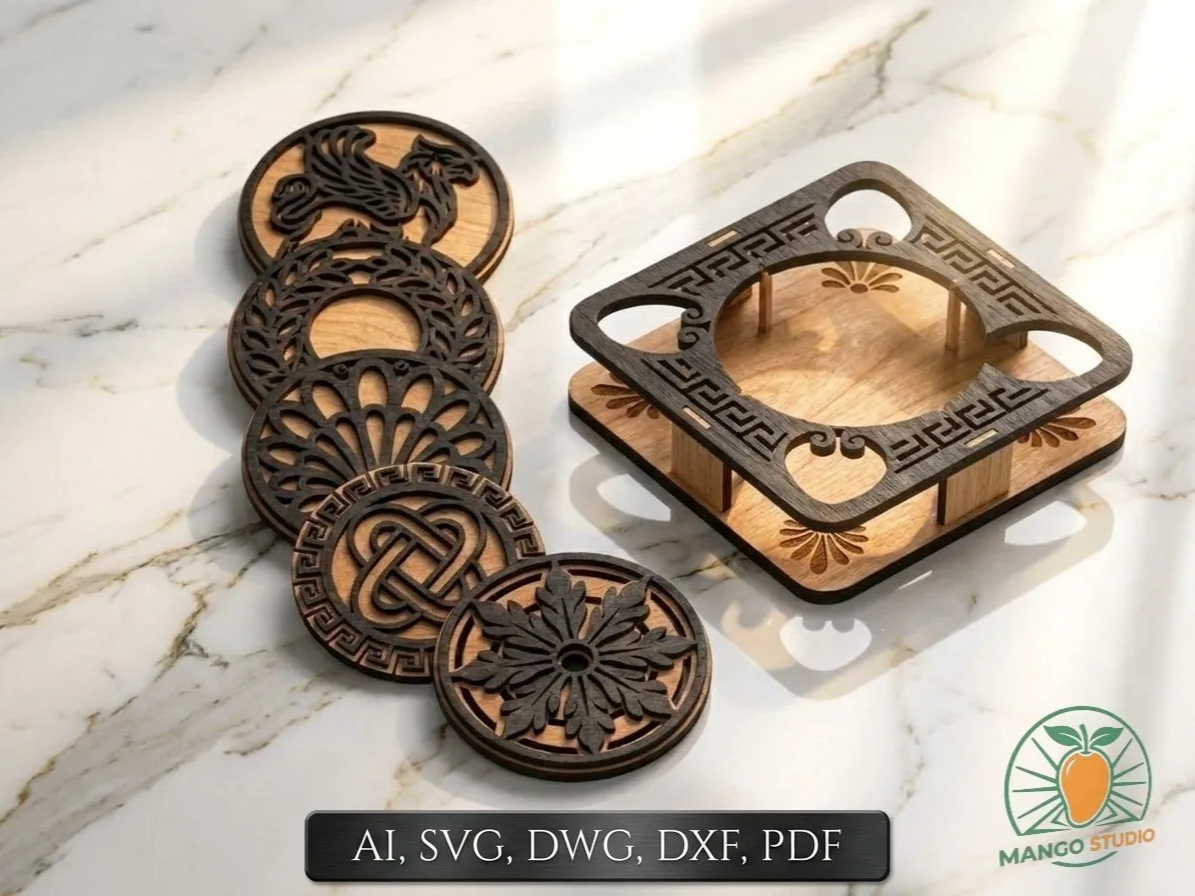 Greek Coaster & Holder Laser Cut SVG | Ready to Use Files - Atomm