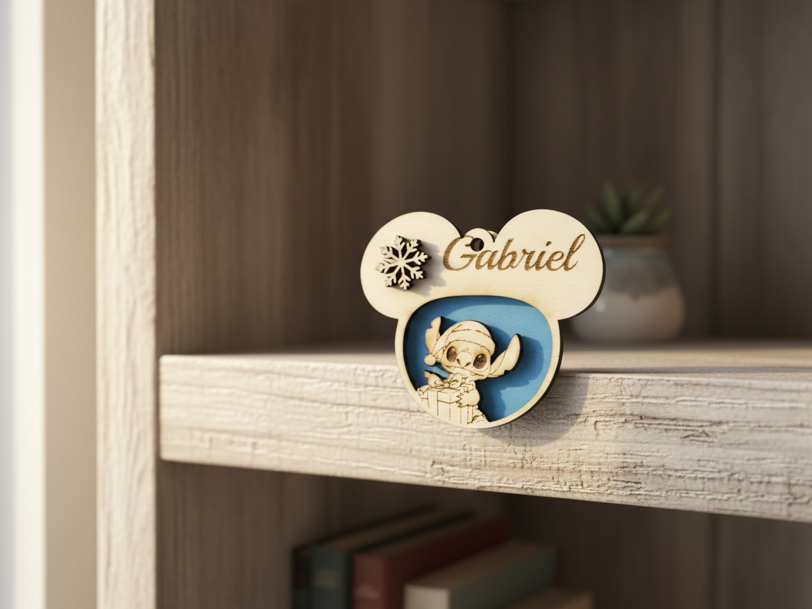 Laser Cut Personalized Mickey Ornament with Stitch and Snowflake | Free ...