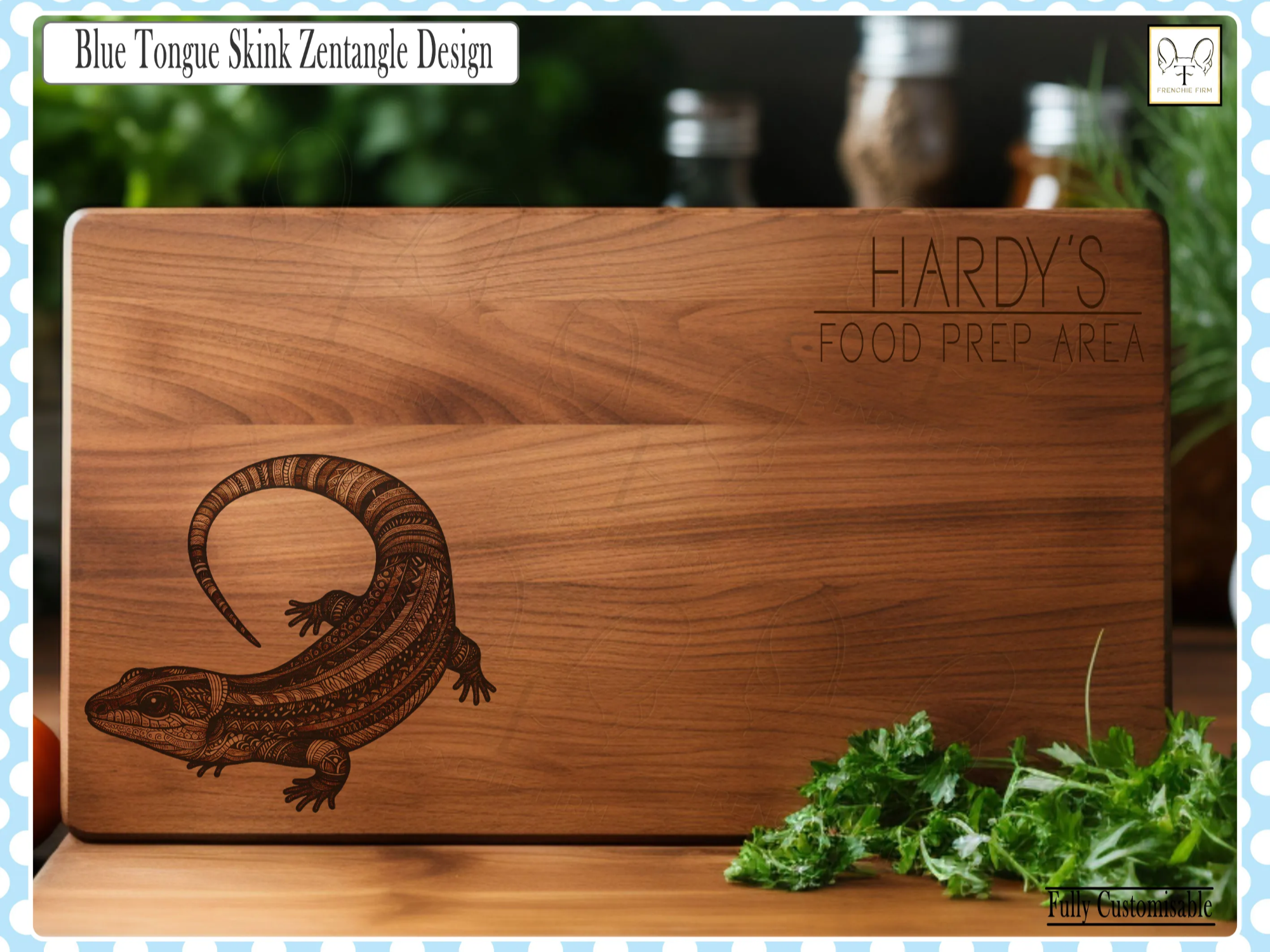 Laser Engraved Reptile Blue Tongue Skint Wooden Cutting Board Food Prep ...