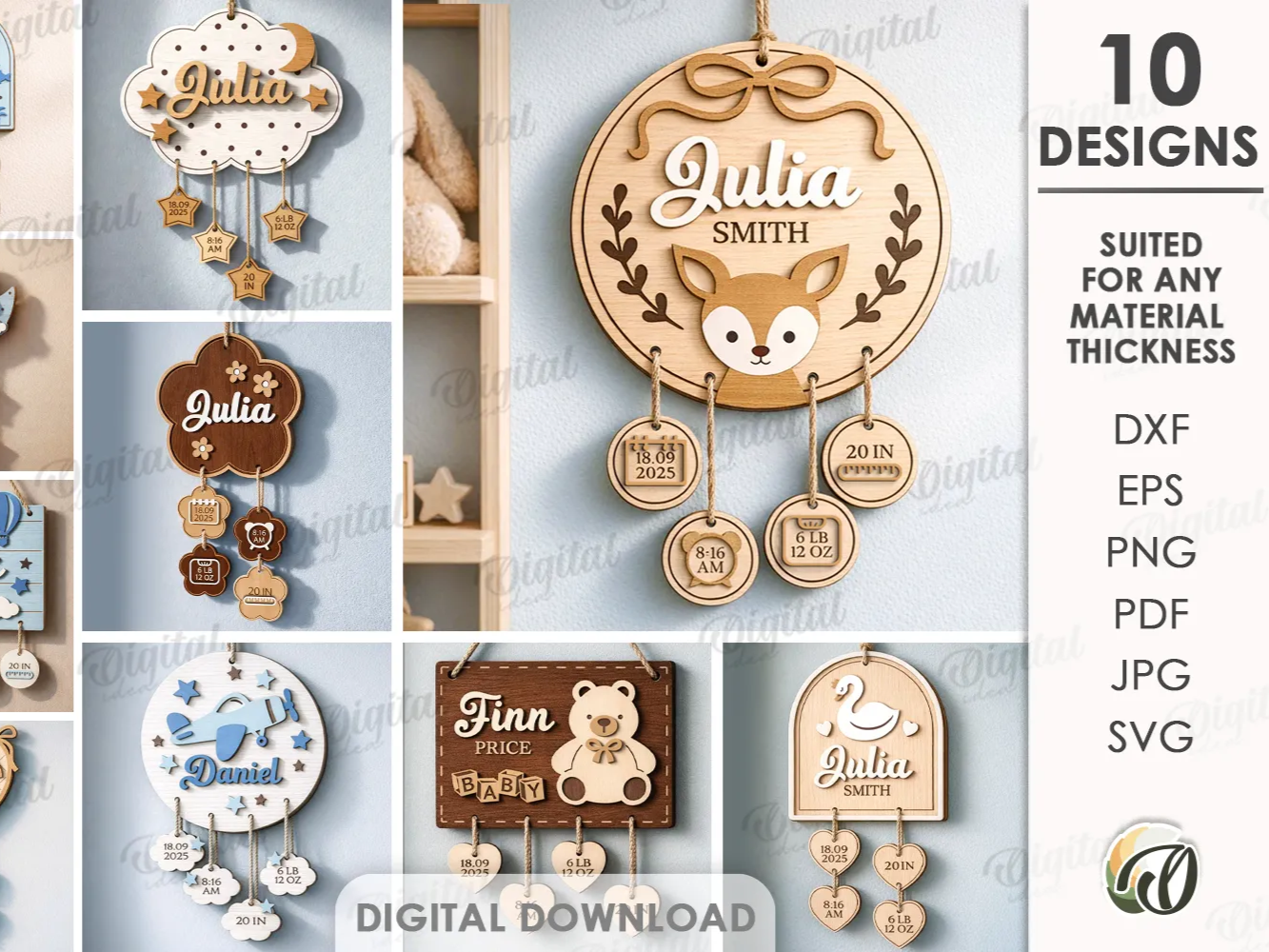 3D Baby name signs with birth stats bundle. Nursery decor laser cut ...