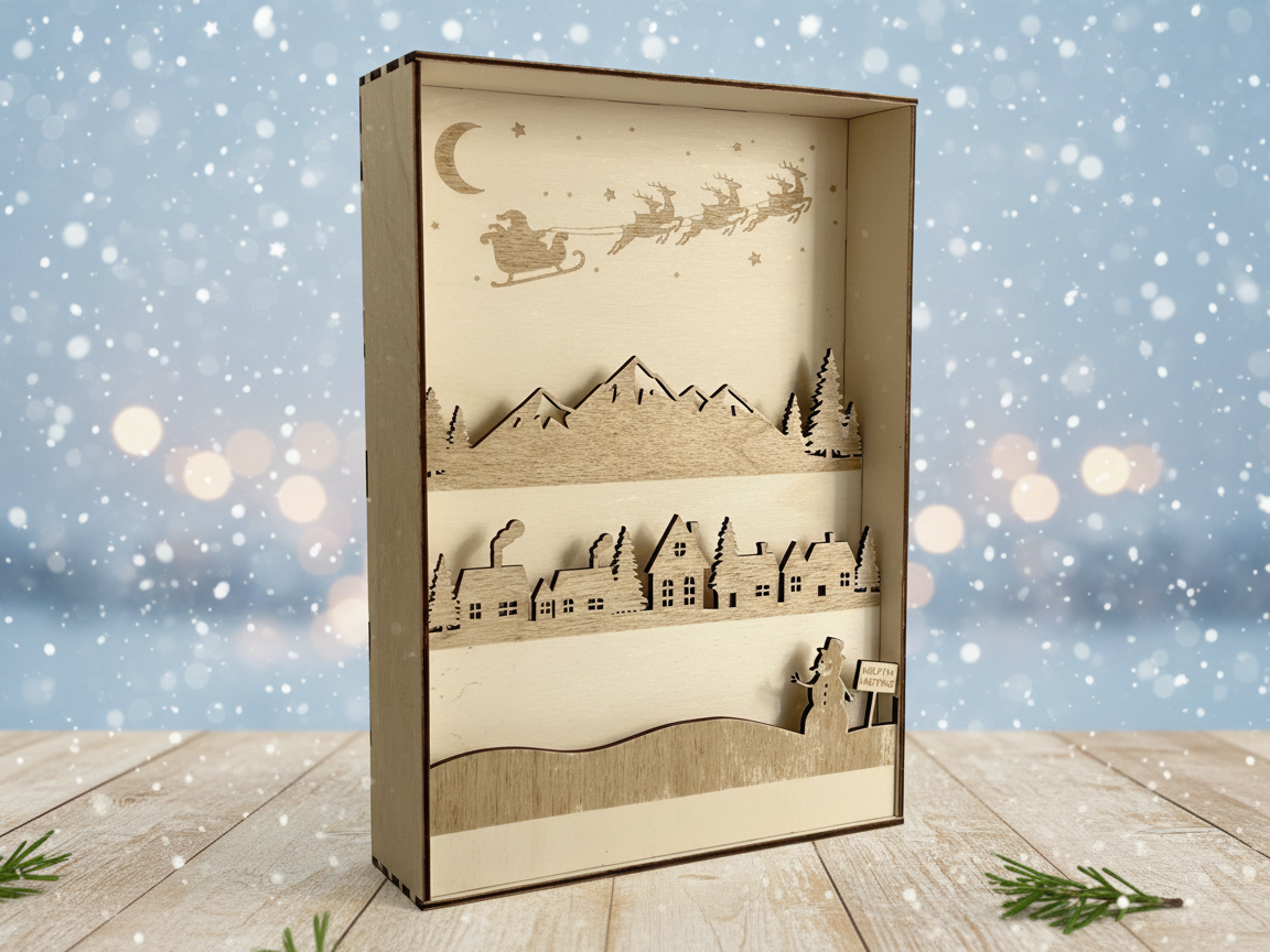 Laser Cut Wooden Christmas Winter Scene Shadow Box Decoration | Ready ...