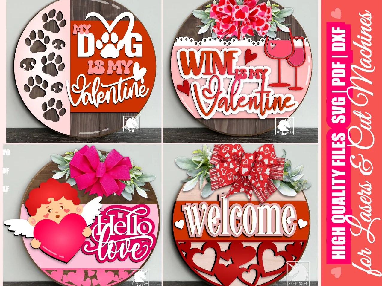 Valentine's Day Round Signs Bundle SVG, Laser Cut Valentine Welcome ...