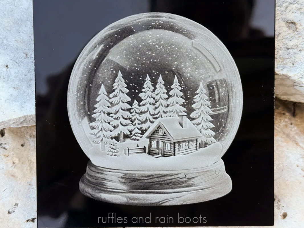 Laser Engraved Snow Globe Winter Cabin Scene on Black Acrylic | Free ...
