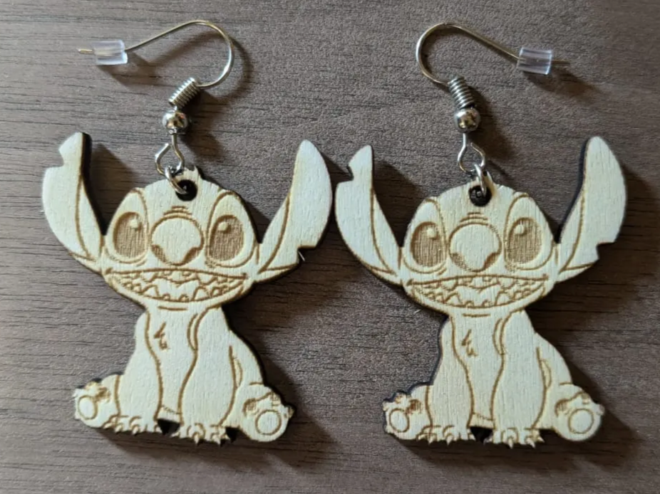 Laser Cut Wooden Stitch Character Earrings | Free Files - Atomm