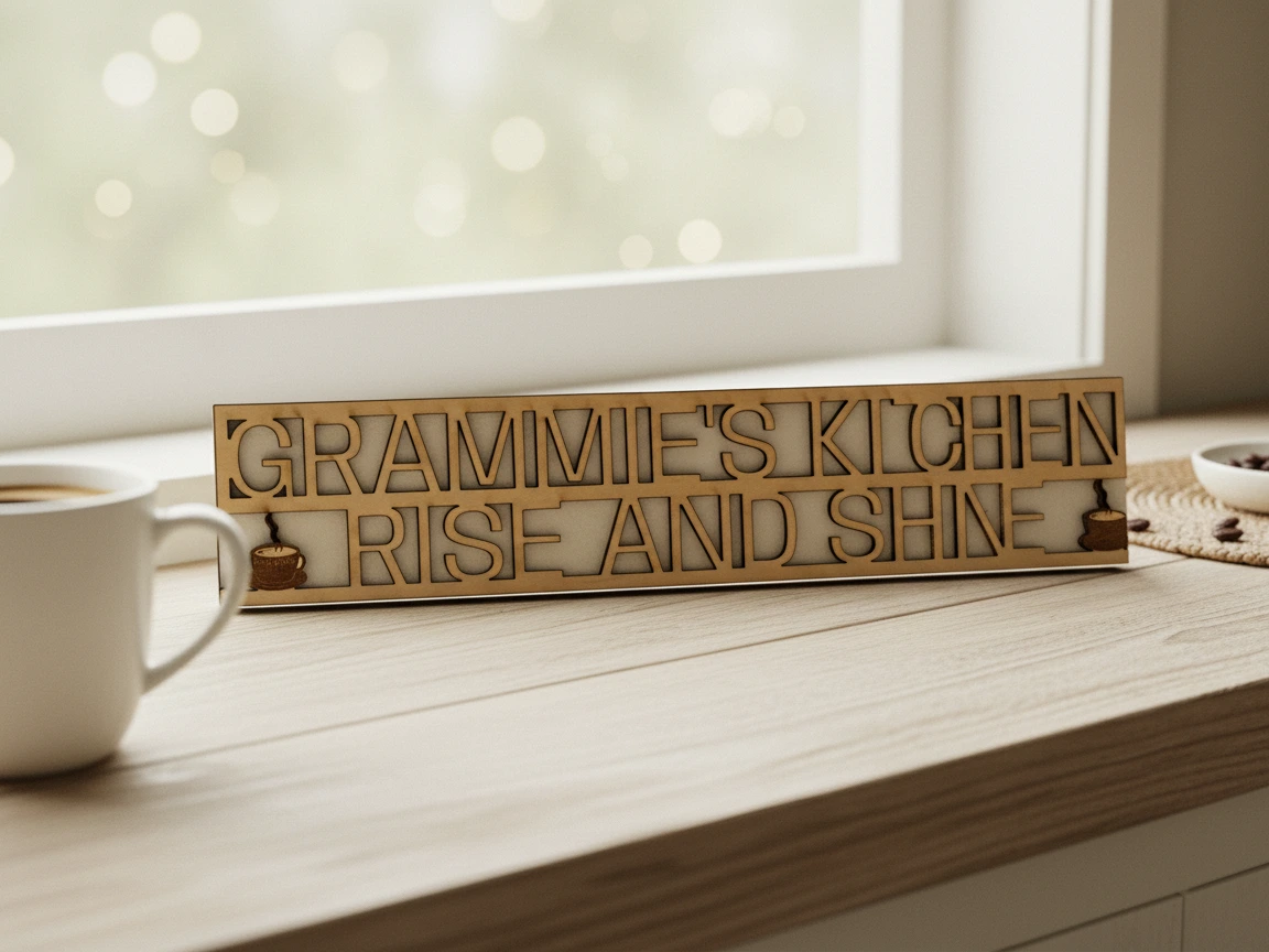 Laser Cut 2-Line Wooden Kitchen Sign Grammmie's Kitchen Rise And Shine ...