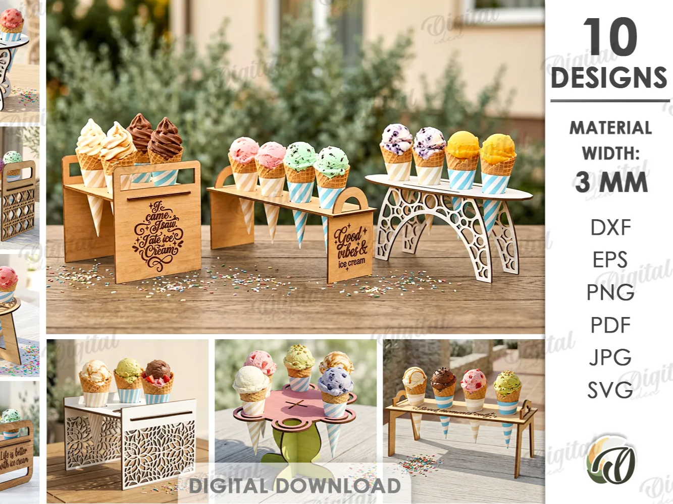 3D Ice cream cone holders bundle. Ice cream stand laser cut files ...