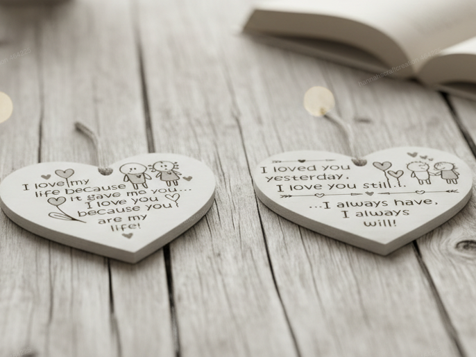 Laser Cut Wooden Heart-Shaped Love Quote Plaques with String | Ready to ...
