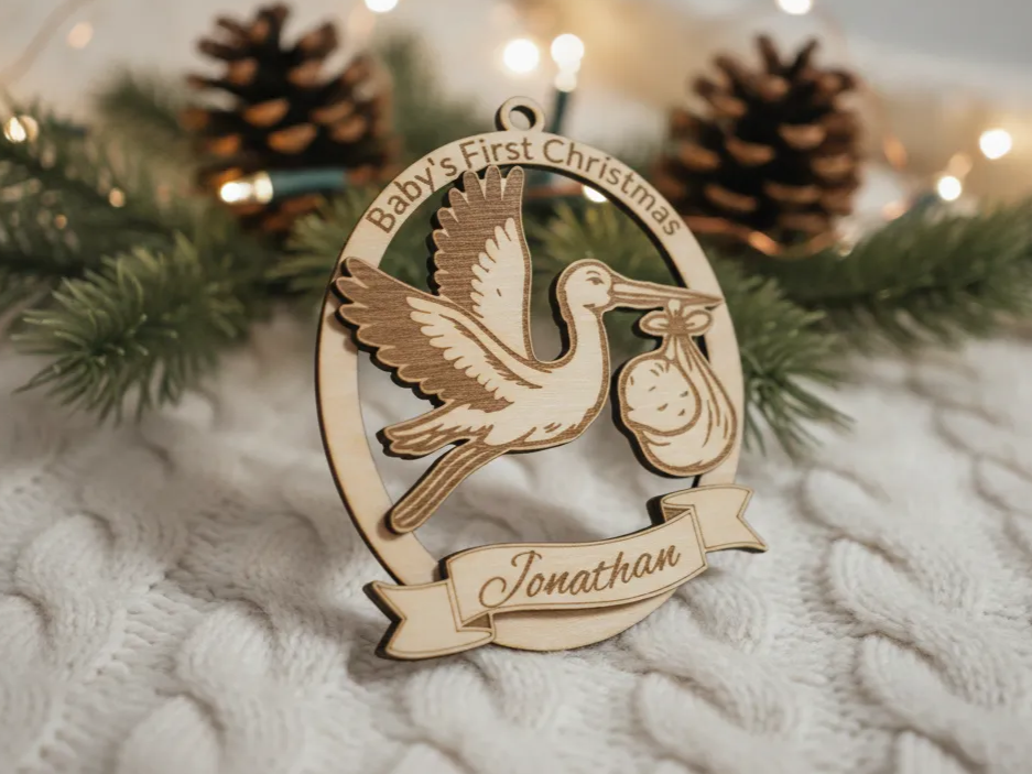 Baby's First Christmas with layered Stork and Name plate | Free Files ...