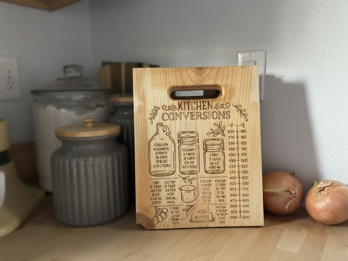 Laser Engraved Wooden Kitchen Conversion Cutting Board | Free Files - Atomm