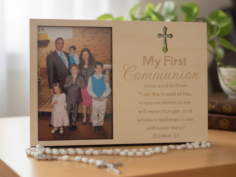 My First Communion Wooden 4x6 Photo Frame with Scripture Verse | Free ...