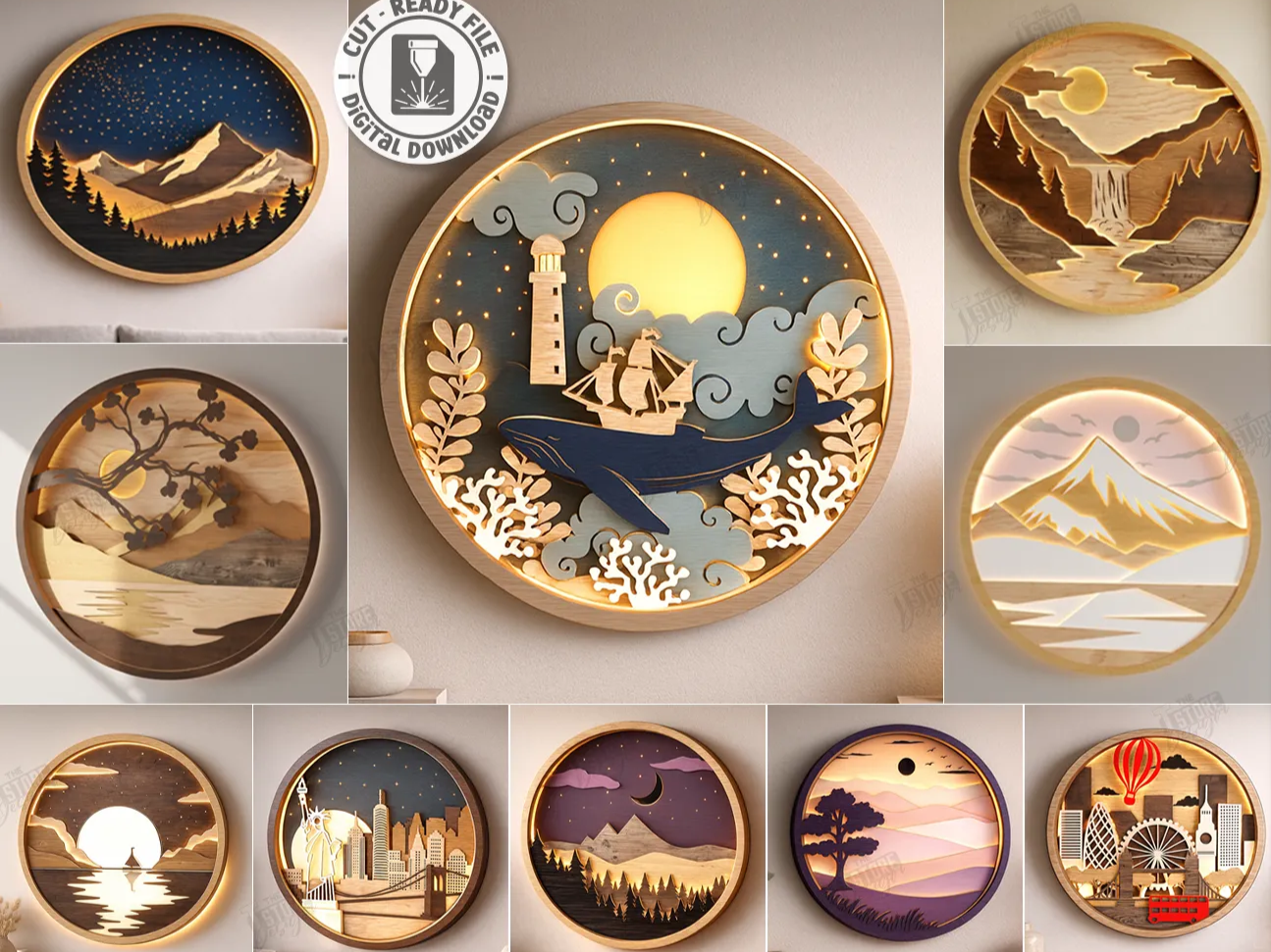 3D Round Wall Art Laser Cut. Ultimate 3D Wall Decor Collection. Nature ...