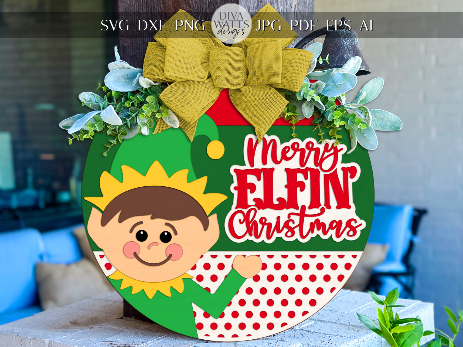 Merry Elfin’ Christmas Round Door Sign SVG | Holiday Elf Decor Laser ...
