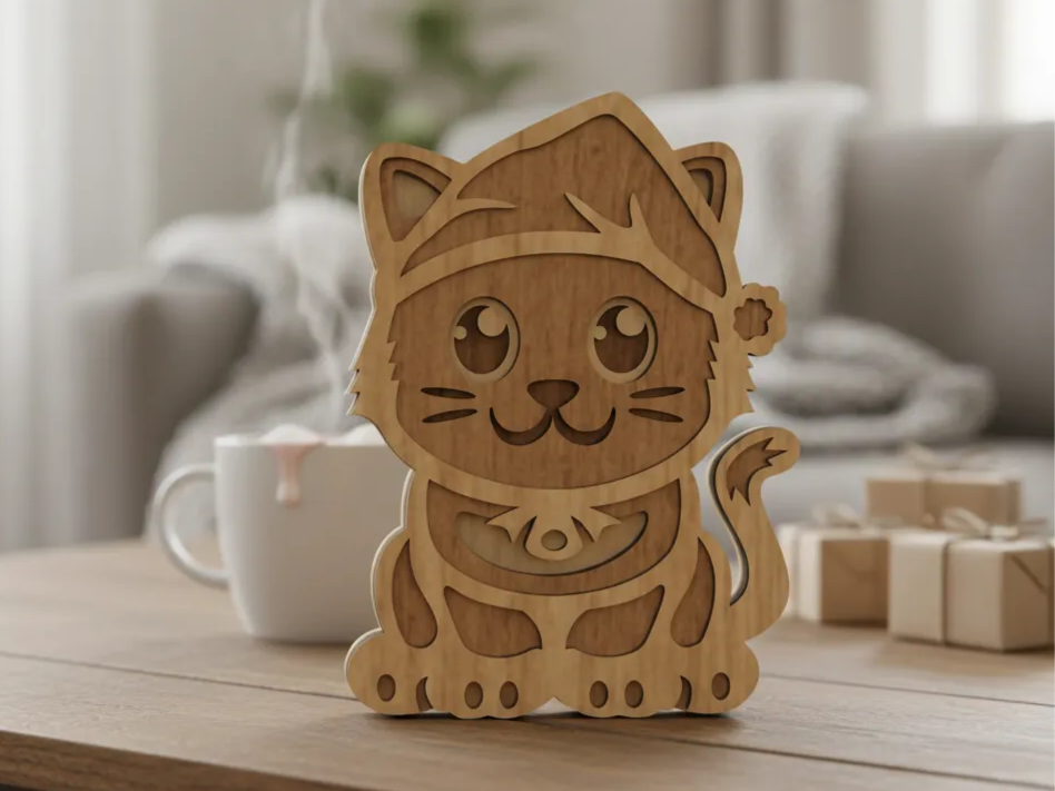Wooden Cat Figurine Wearing an Ewok Hood | Ready to Use Files - Atomm