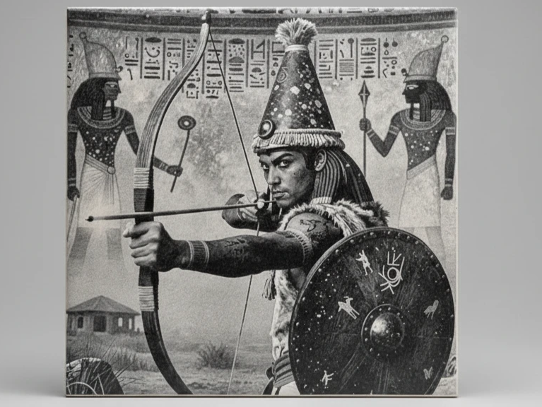 Ceramic Tile Featuring Ancient Egyptian Archer with Bow and Shield ...