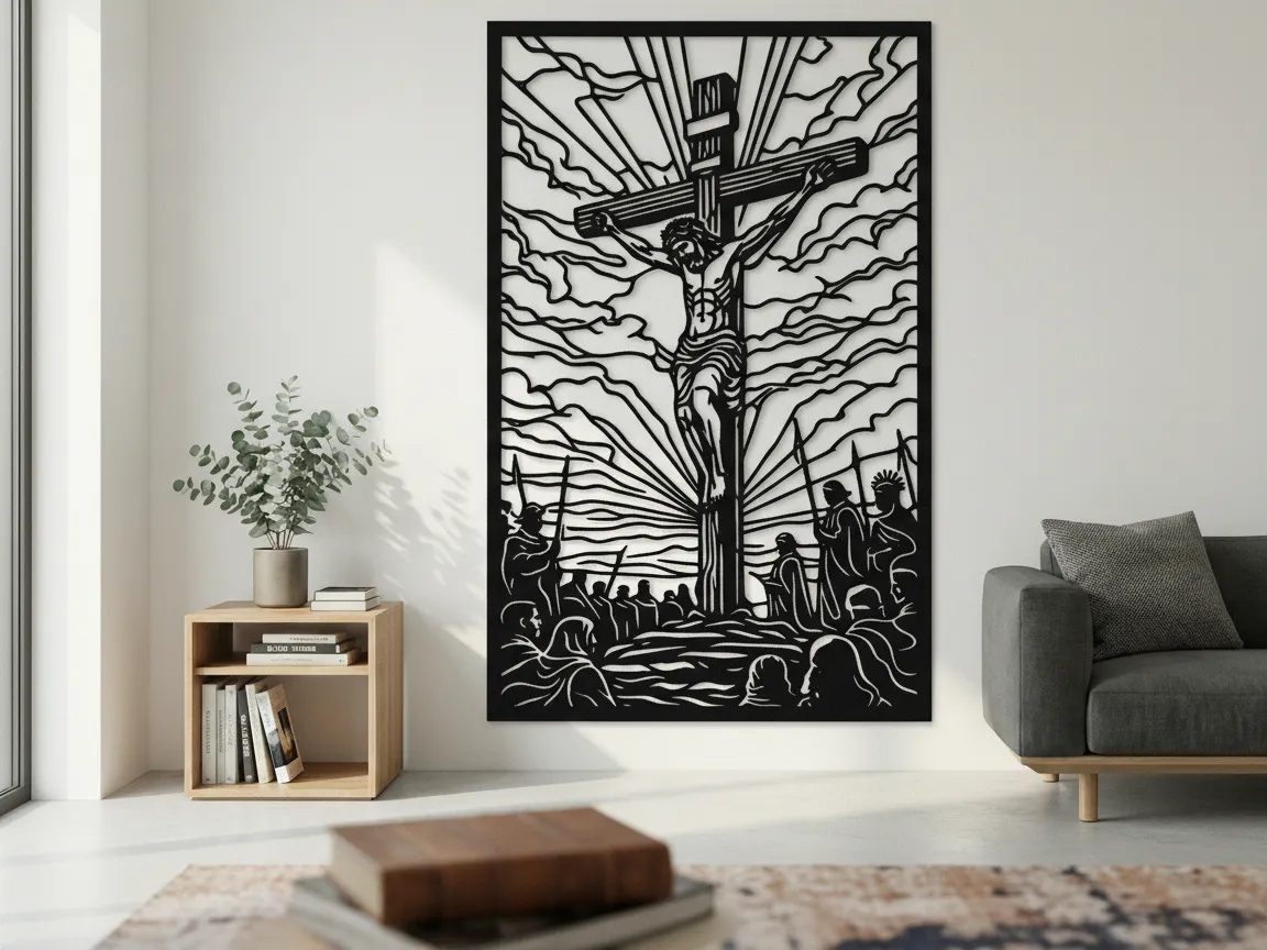 Laser Cut Religious Wall Art Decor The Crucified Christ Black Frame ...
