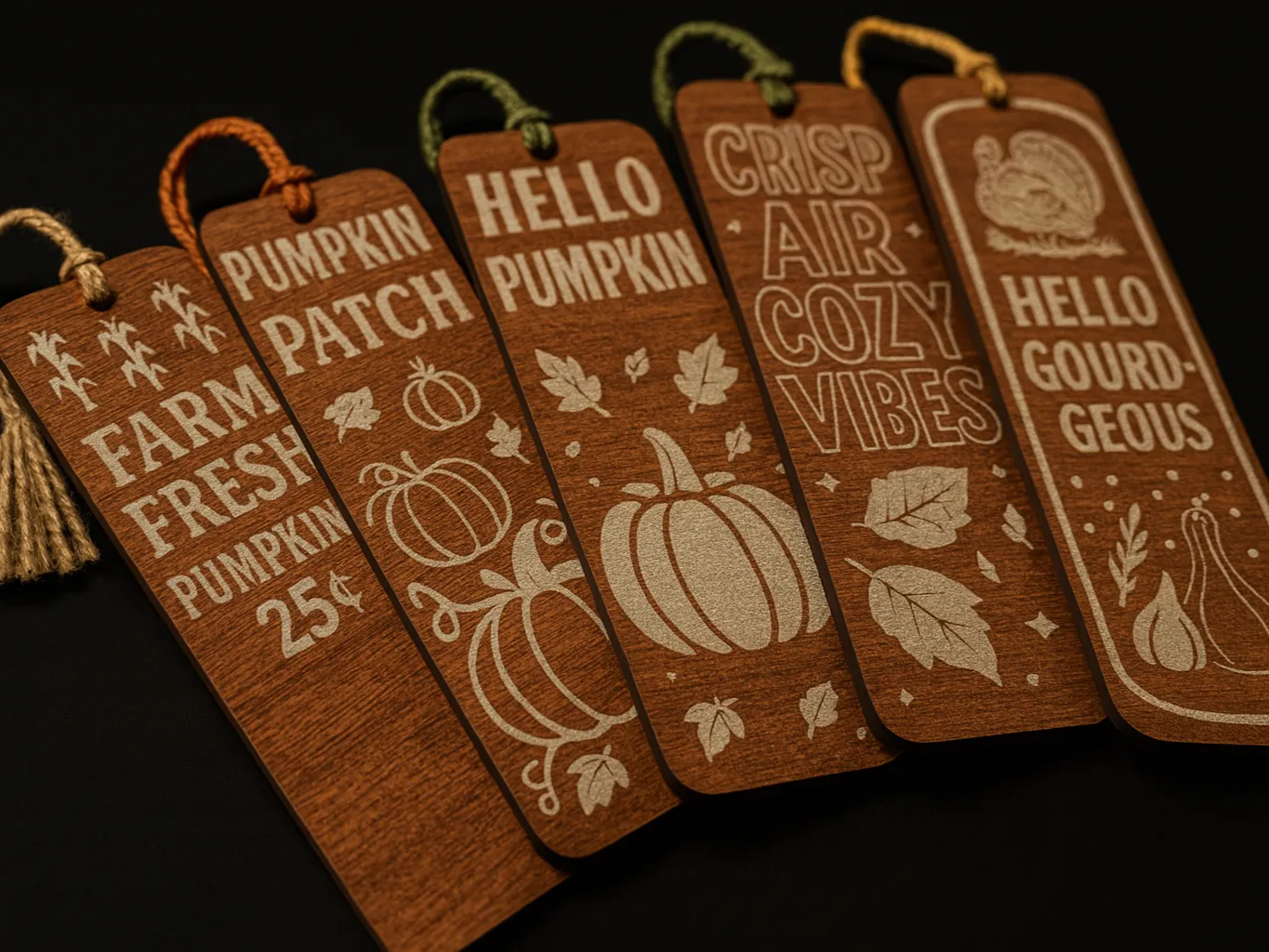Laser Engraved Wooden Autumn Themed Bookmarks Happy Fall Book Lovers ...