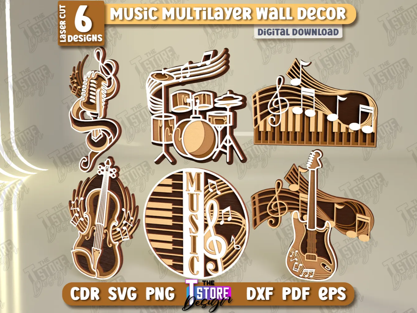 Music Multilayered Wall Decor Laser Cut Bundle, Musical Mandala Design ...