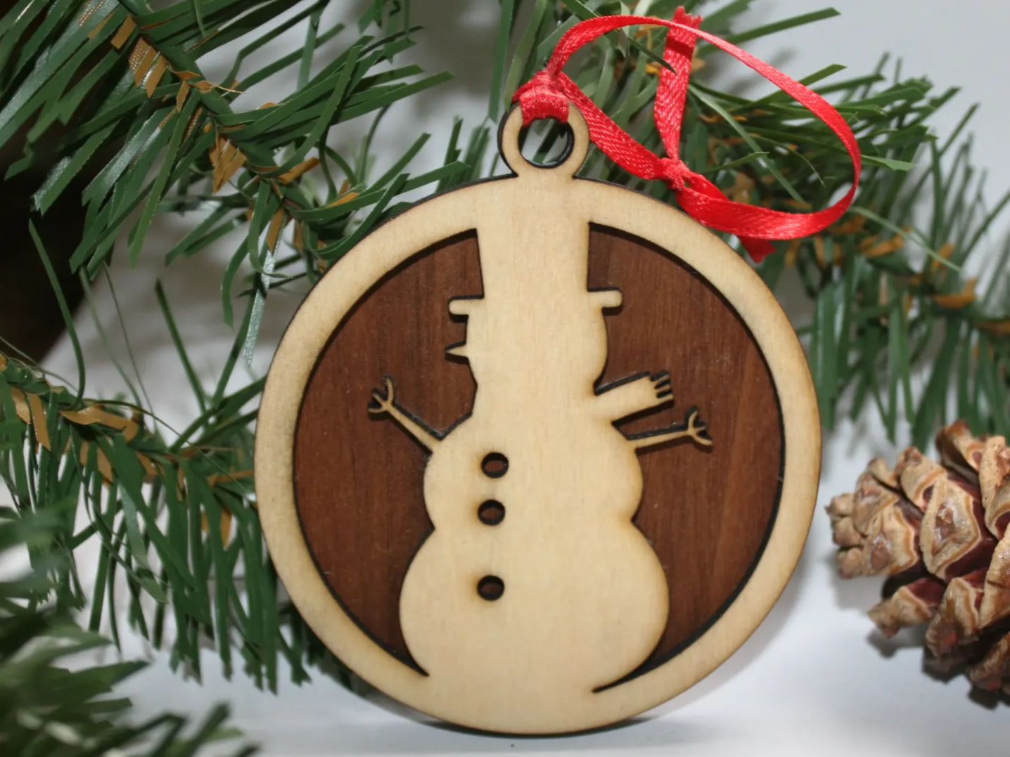 Laser cut and engrave | 2 Layer Wooden Snowman Christmas Ornament ...