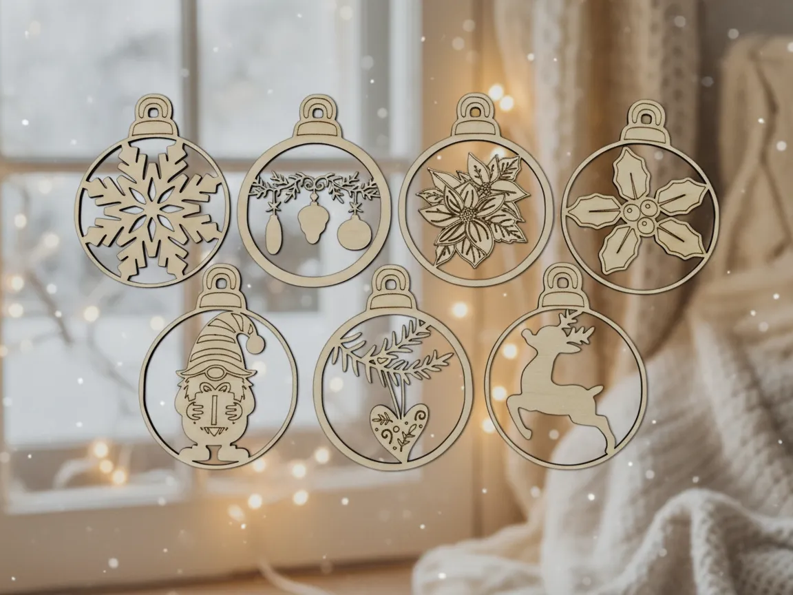 Laser Cut Wooden Christmas Ornament Set with Holiday Designs | Free ...
