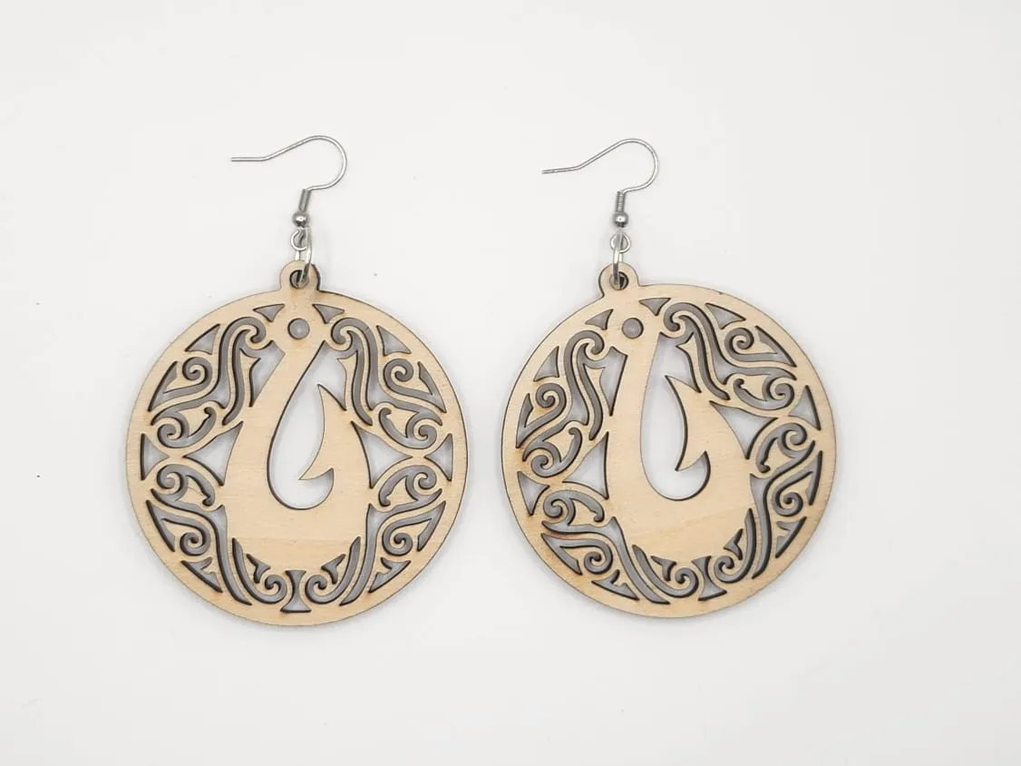 Polynesian Fish Hook Motif Circular Drop Earrings Ethnic Boho Bohemian ...