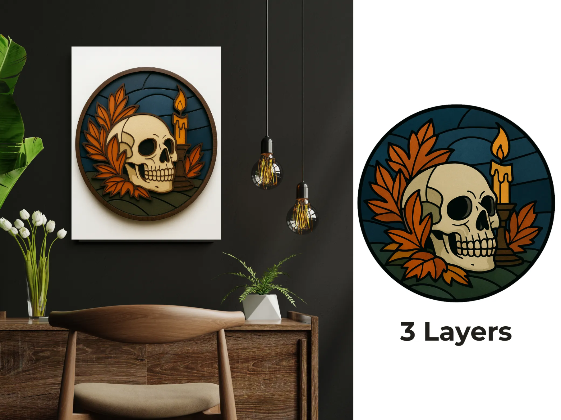 Laser cut and engrave | 3-Layer Laser Cut Skull and Candle Wall Art ...