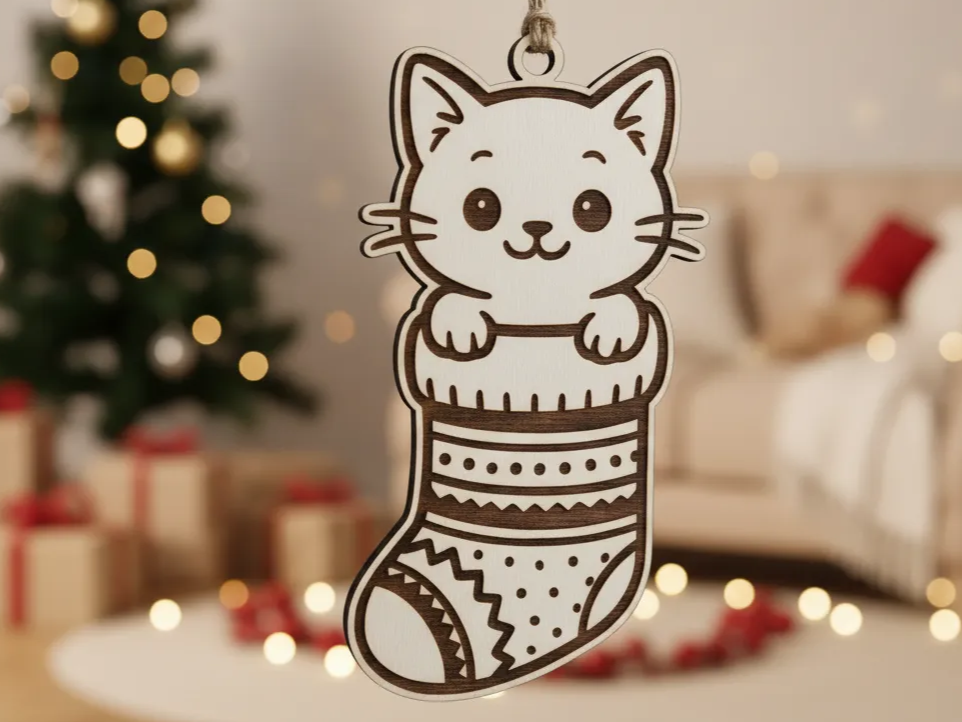 Cat in Christmas Stocking Ornament Decoration | Free Files - Atomm