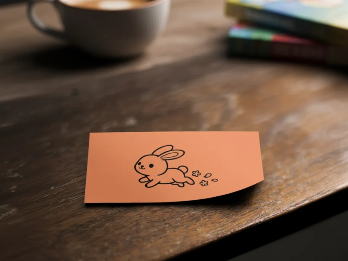 Orange sticky note with a cute running easter bunny illustration | Free ...