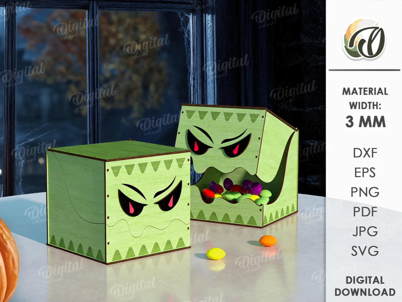 3D Halloween gift box. Monster candy holder laser cut. Spooky storage ...