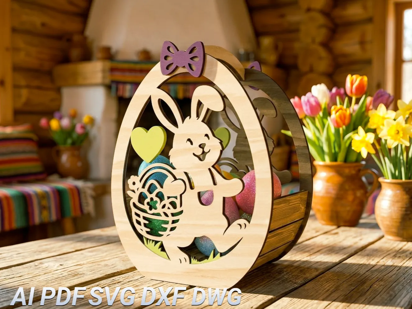Easter Bunny Egg Basket Laser Cut File — 3D Wooden Egg Holder (AI, PDF ...