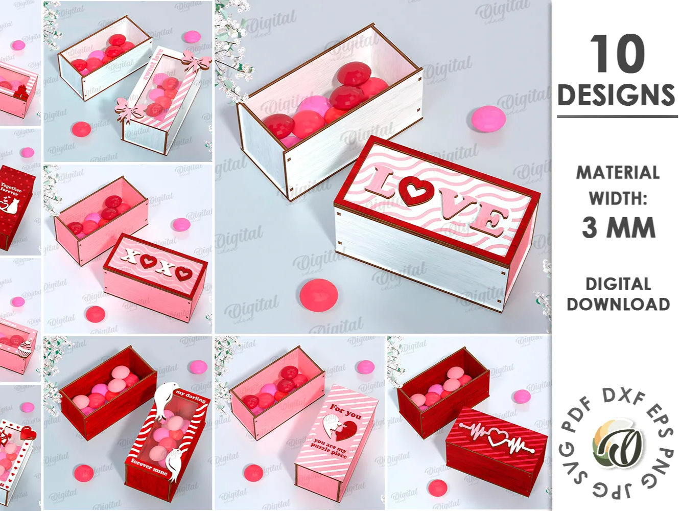 3D Valentine's day mini gift boxes bundle. Candy holder laser cut ...