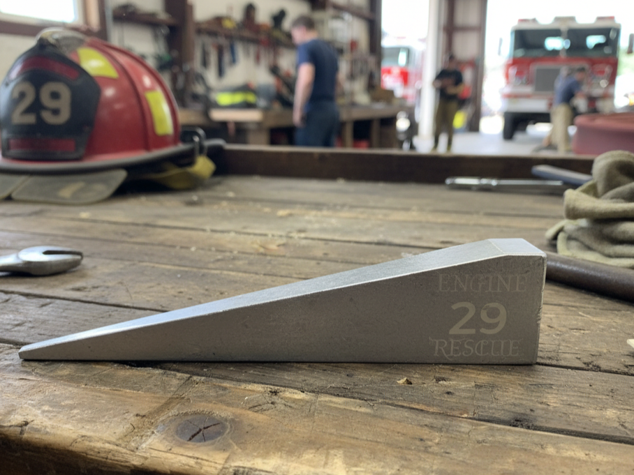 Laser Engraved Metal Door Wedge with Engine 29 Rescue Text | Free Files ...
