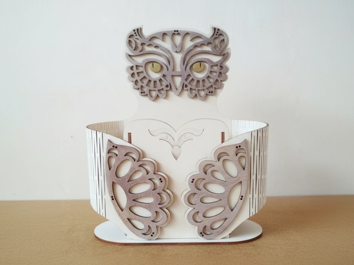 Laser Cut Wooden Owl Desk Organizer with Decorative Floral Details ...