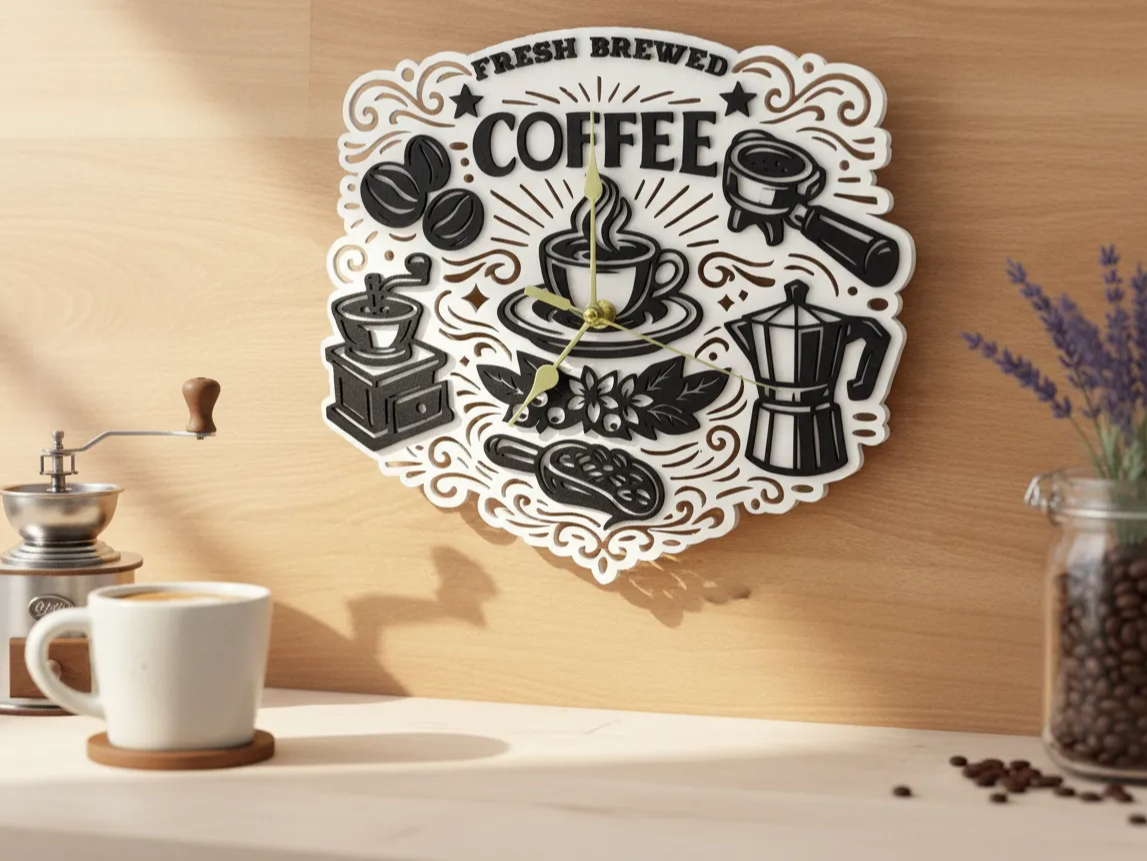 Laser Cut Wooden Coffee Shop / Bar Decorative Multi layered Wall Clock ...