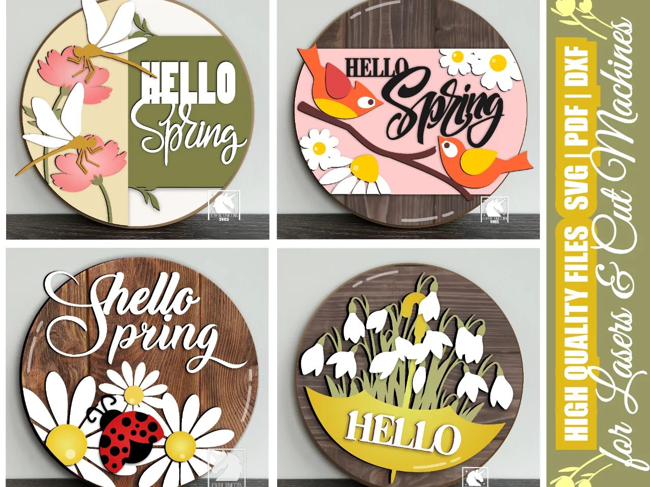 Hello Spring Door Hanger SVG Bundle, Laser Cut Spring welcome Signs ...