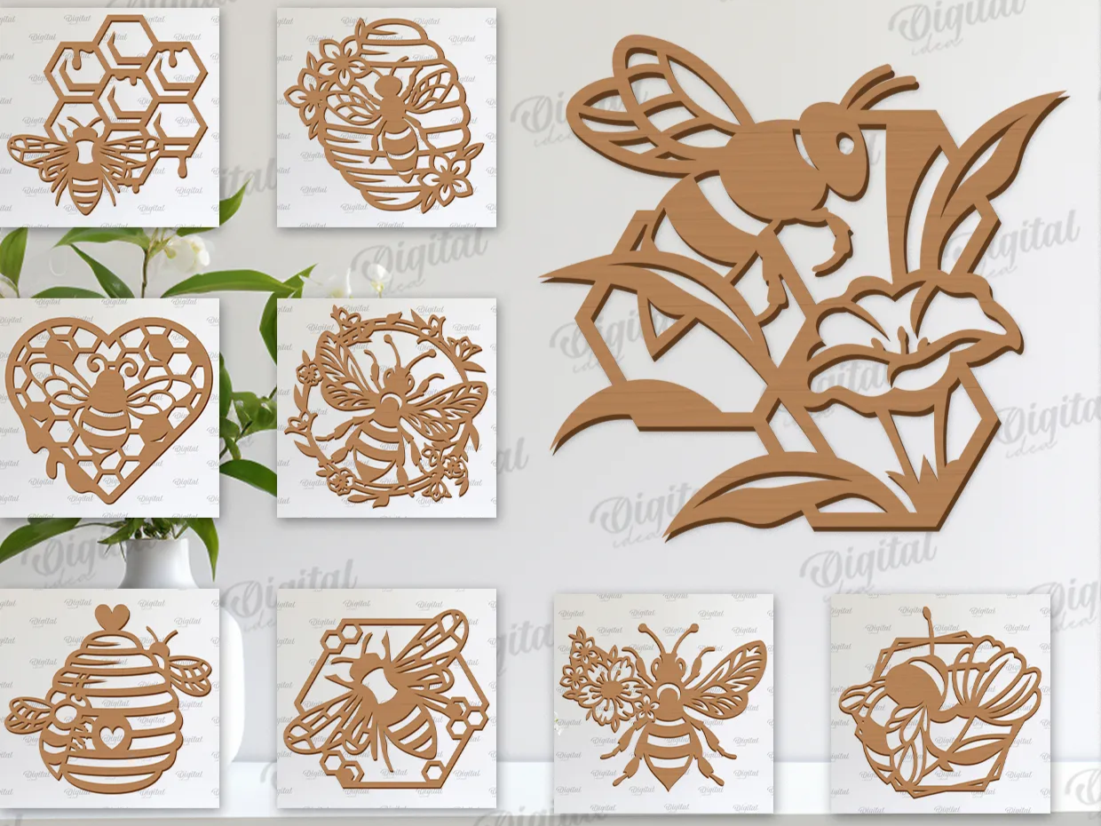 Bee wall decor bundle laser cut. Wooden honey bee hanger. Hanging bees ...