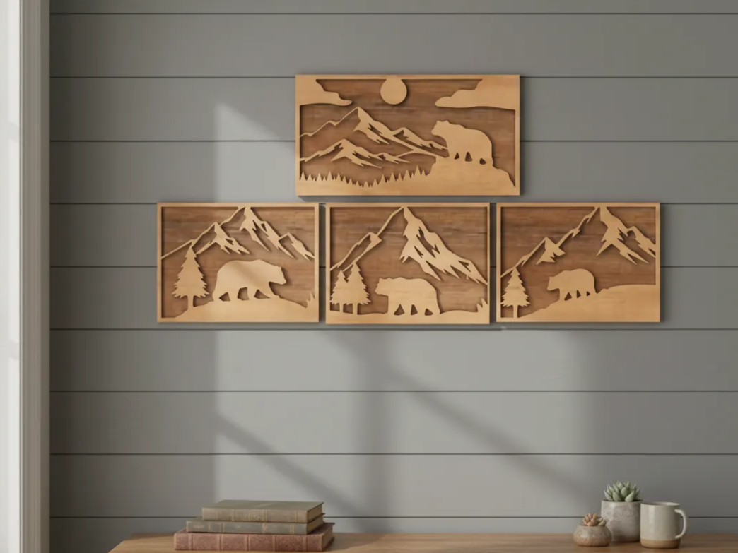 Mountain and Bear Landscape Wall Art Set | Ready to Use Files - Atomm