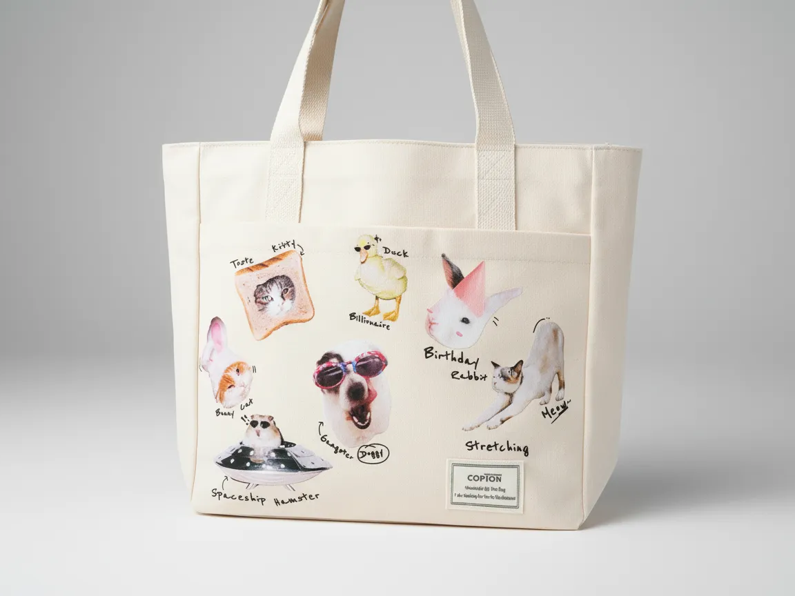 Canvas Tote Bag with Cute Animal Prints and Fun Handwritten Labels ...