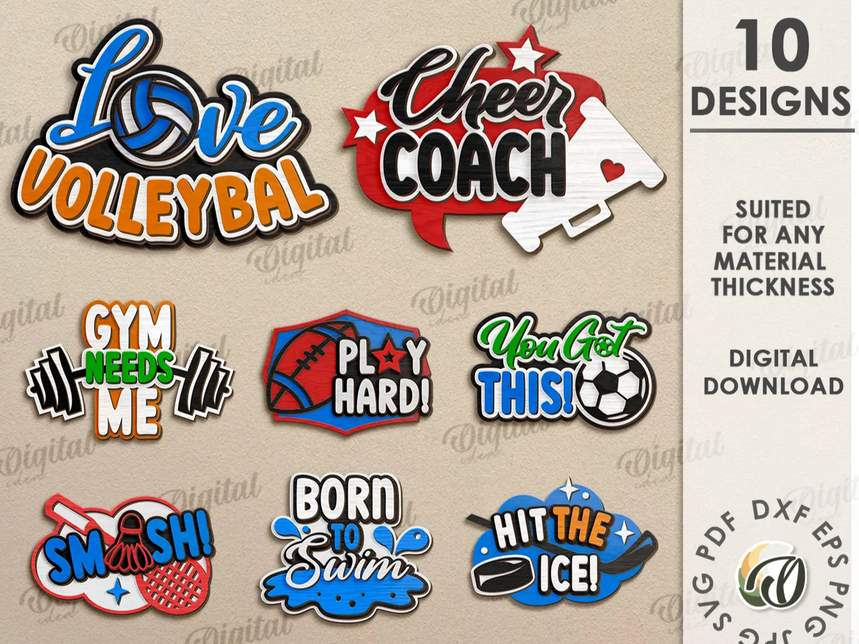 Laser cut and engrave | 3D Sports layered signs bundle laser cut ...