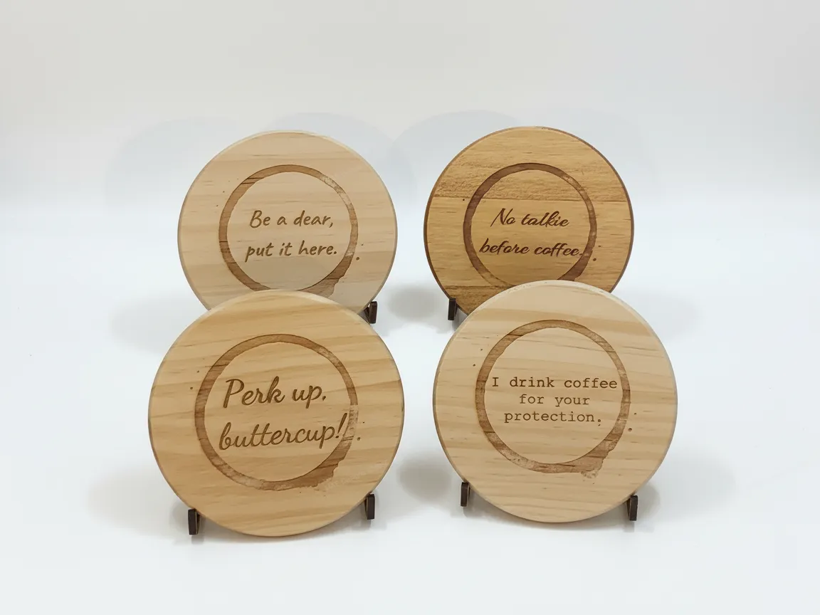 Laser Engraved Wooden Coffee Quote Coasters Set of Four | Free Files ...