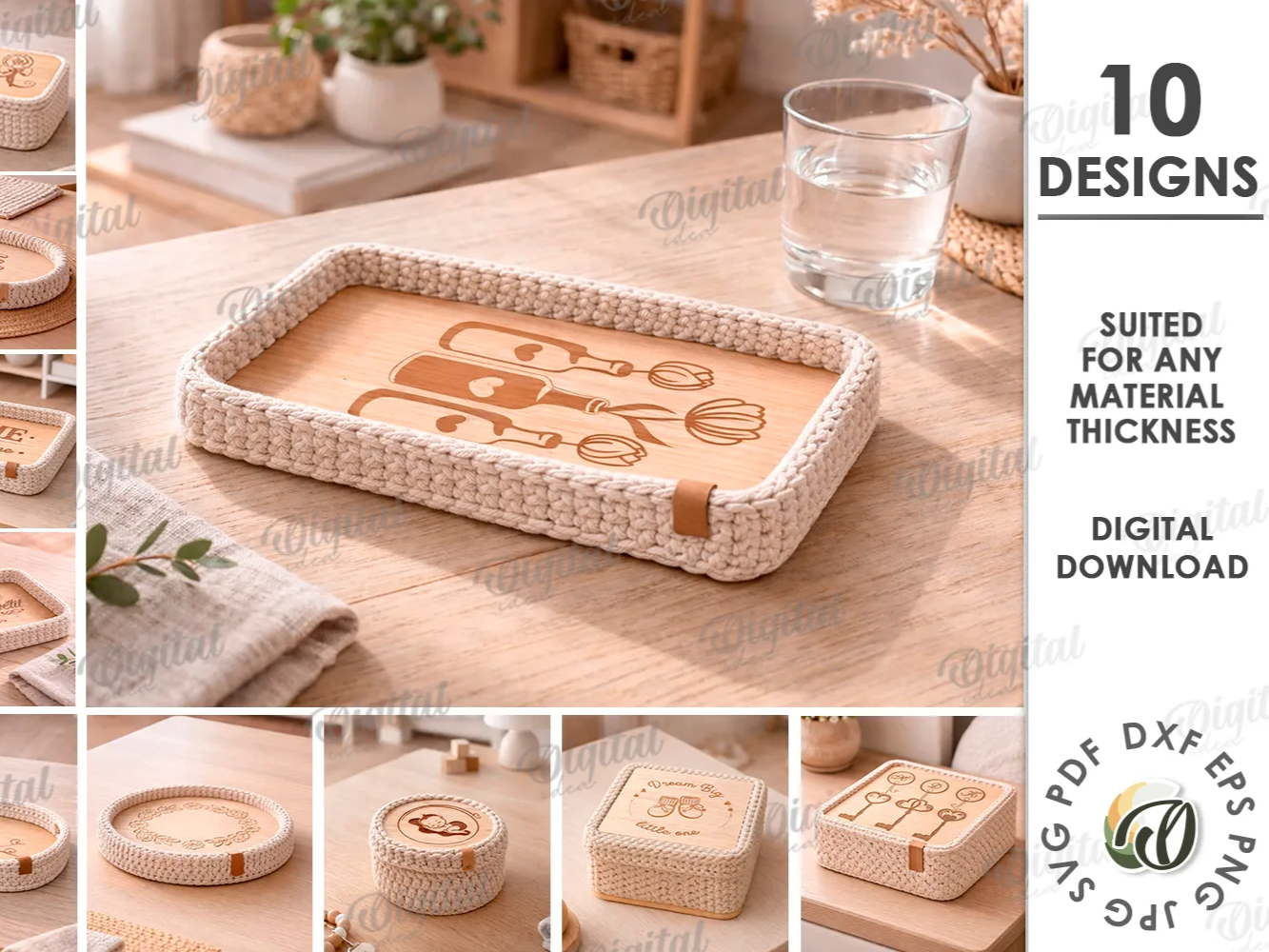 3D Crochet basket bases bundle. Crochet tray bottom laser cut files ...