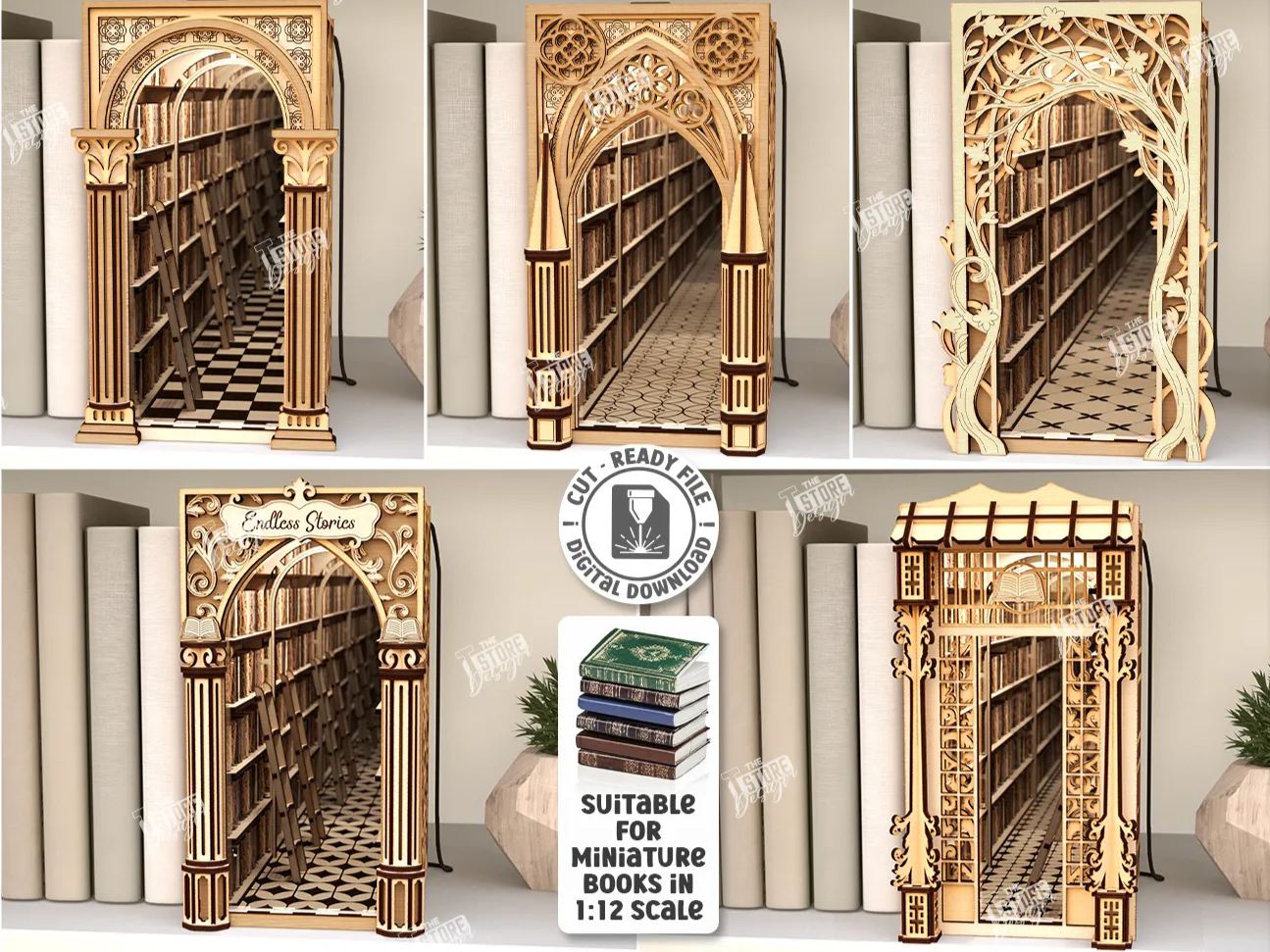 Library Book Nook Infinity Mirror Laser Cut Bundle. Bookshelf Decor ...