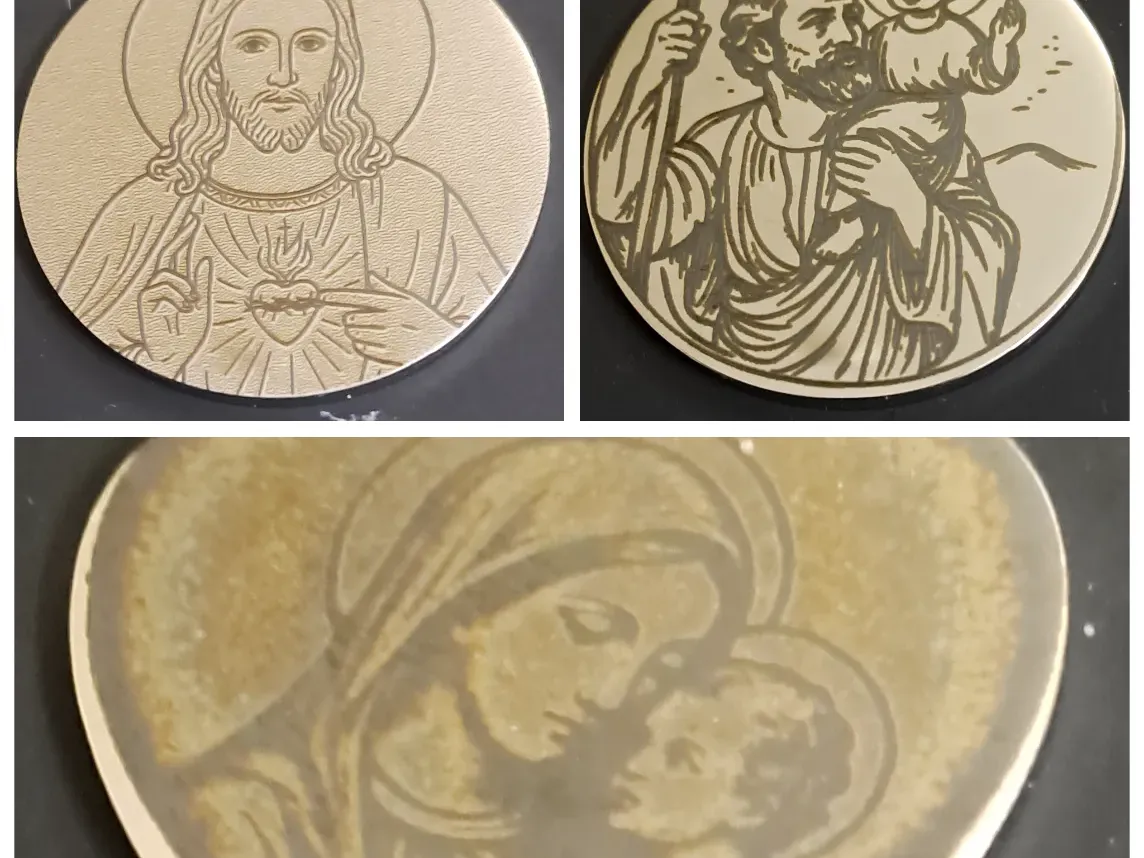 Laser Engraved Religious Medallions with Sacred Heart and Saint Designs ...