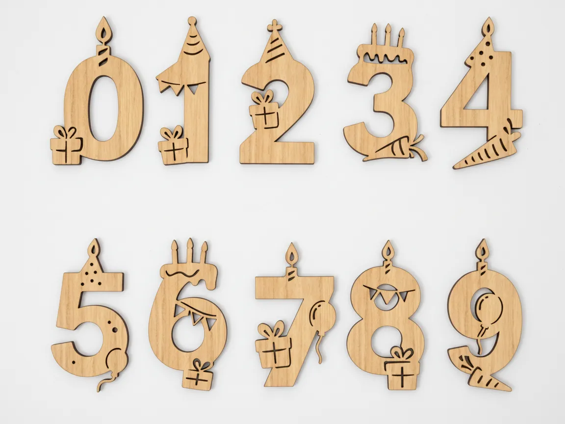 Wooden Birthday Number Set with Party Motifs | Ready to Use Files - Atomm
