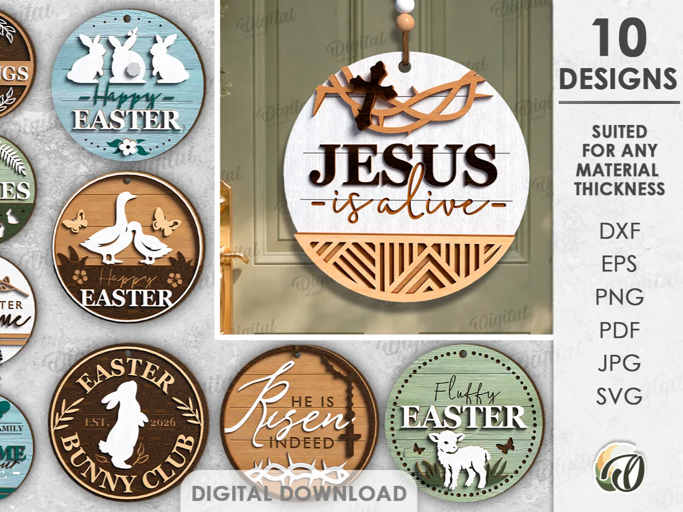 3D Easter round signs bundle. Layered sign laser cut files. Jesus svg ...