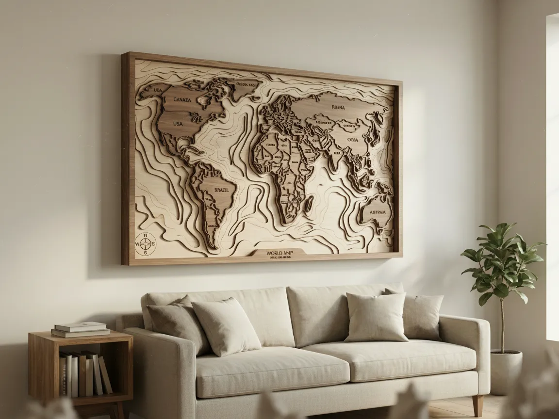 Laser Cut Multilayer World Map Wall Art – 7 Layered World Map Design ...