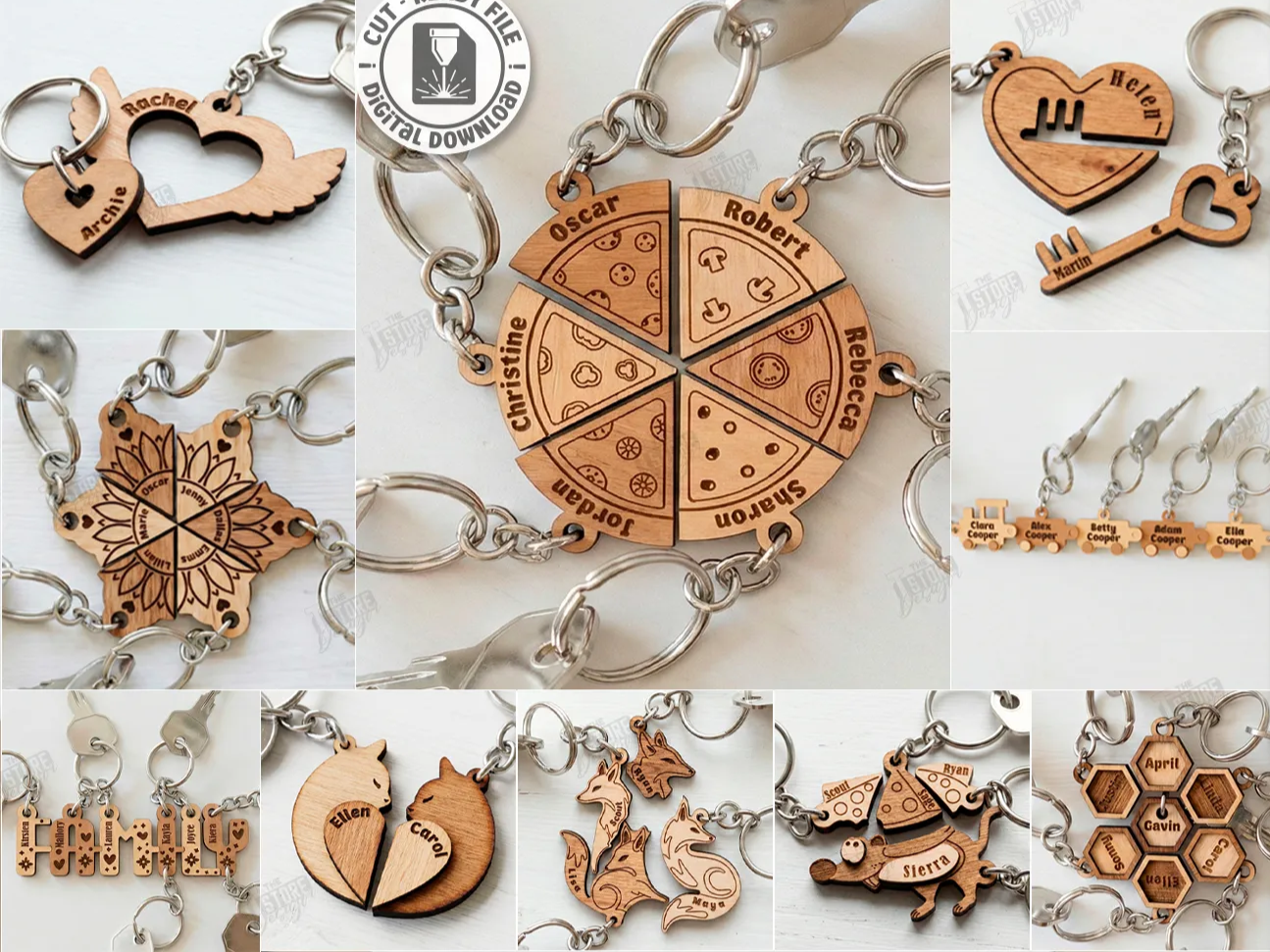 Personalized Wooden Keychains with Unique Shapes and Names Laser Cut ...
