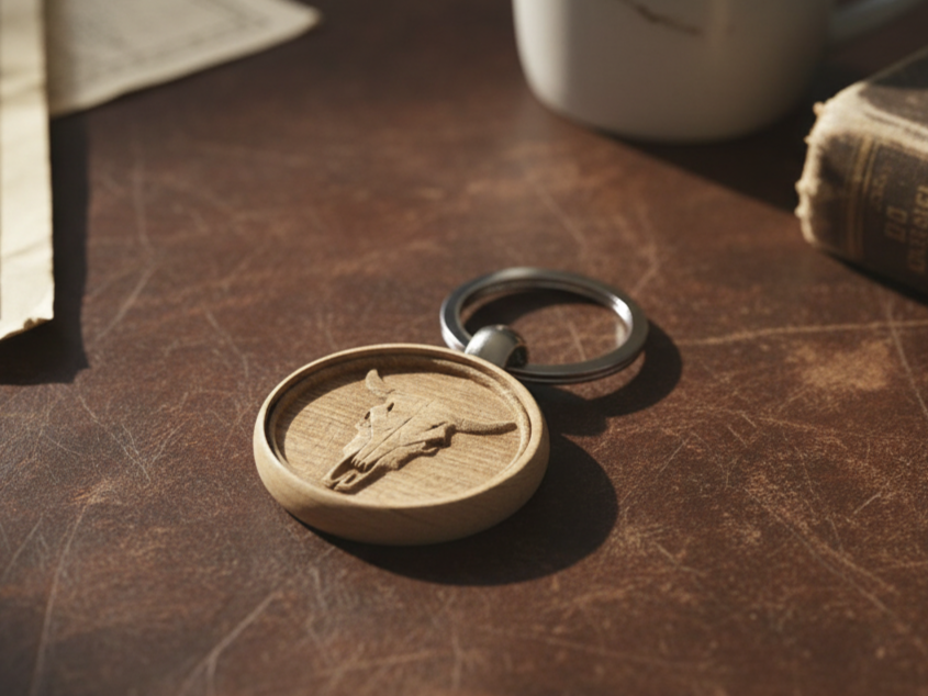 Laser Engraved Wooden Bull Skull Keychain with Metal Ring | Free Files ...